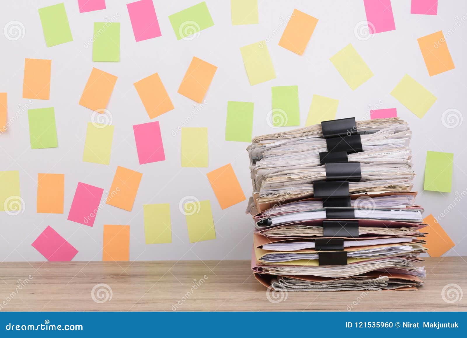 Stacked Documents on the Office Desk,Colorful Paper Post it the Stock ...