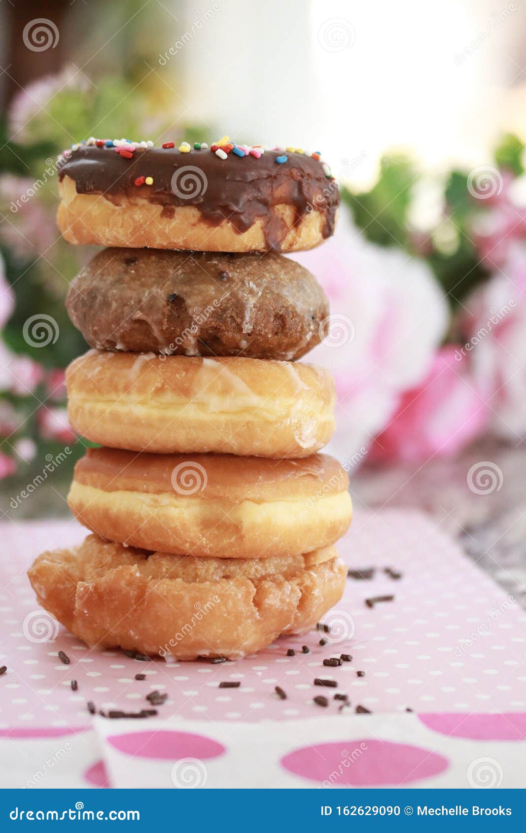 Stacked donuts stock photo. Image of breakfast, glazed - 162629090