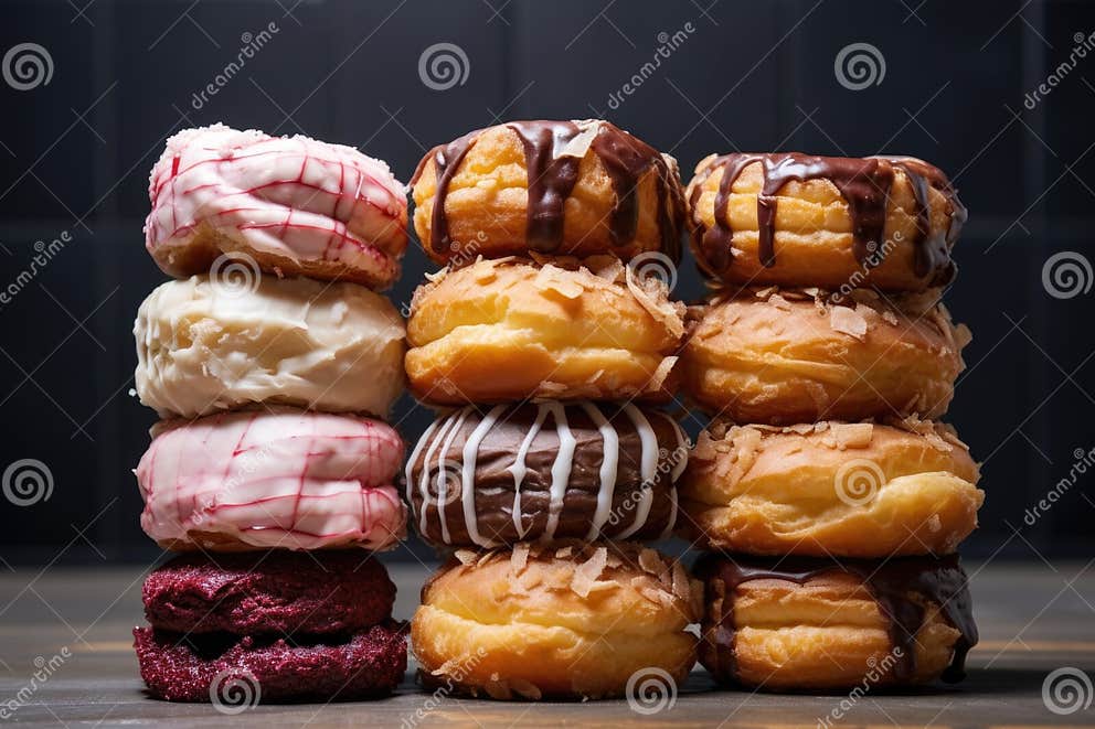 Stacked Doughnuts in Diverse Sizes in a Line Stock Photo - Image of ...