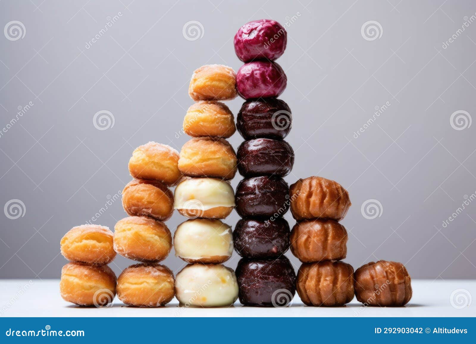 Stacked Doughnuts in Diverse Sizes in a Line Stock Photo - Image of ...