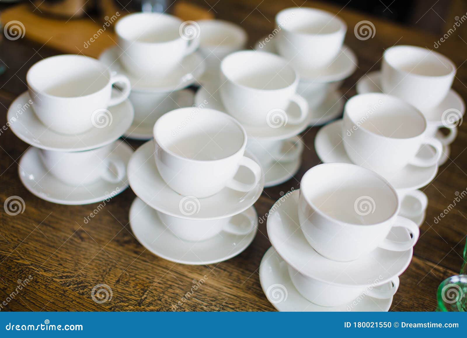 Stacked Empty Teacups with Teaspoons at a Function Over Stock Photo ...
