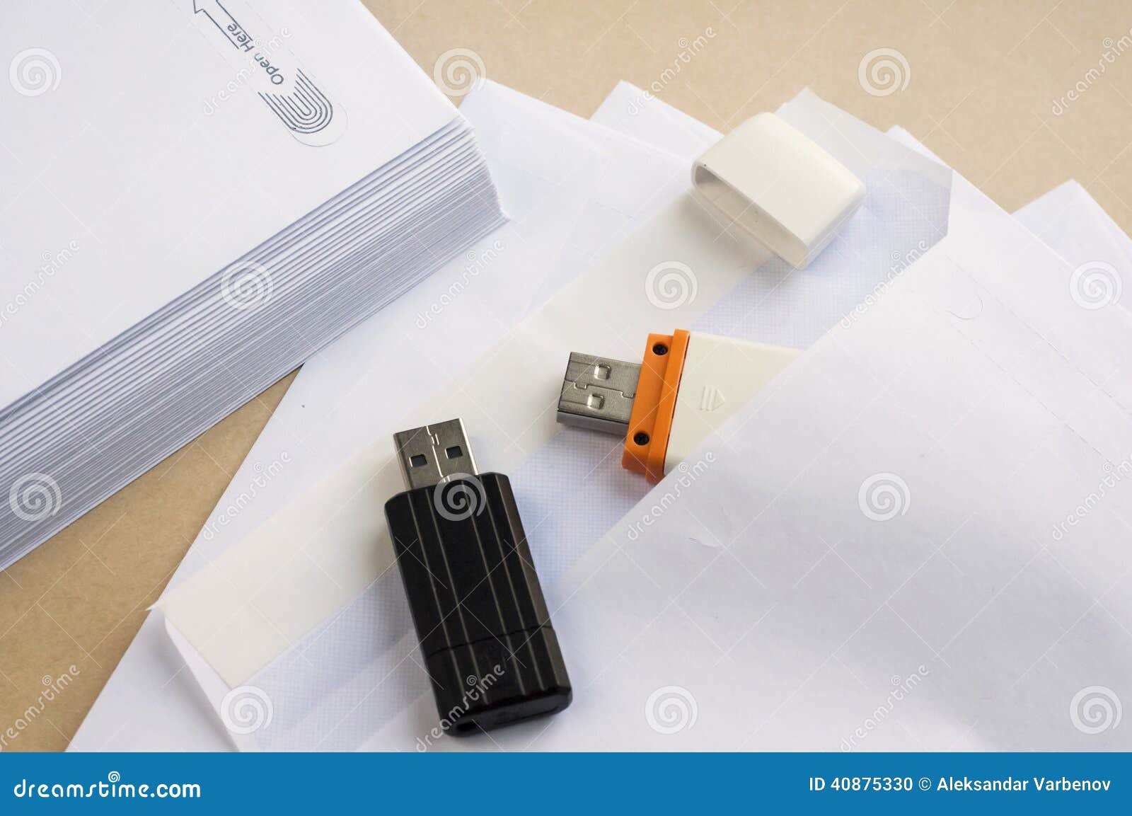Stacked Envelopes and Flash Drives Stock Photo - Image of stack, flash ...