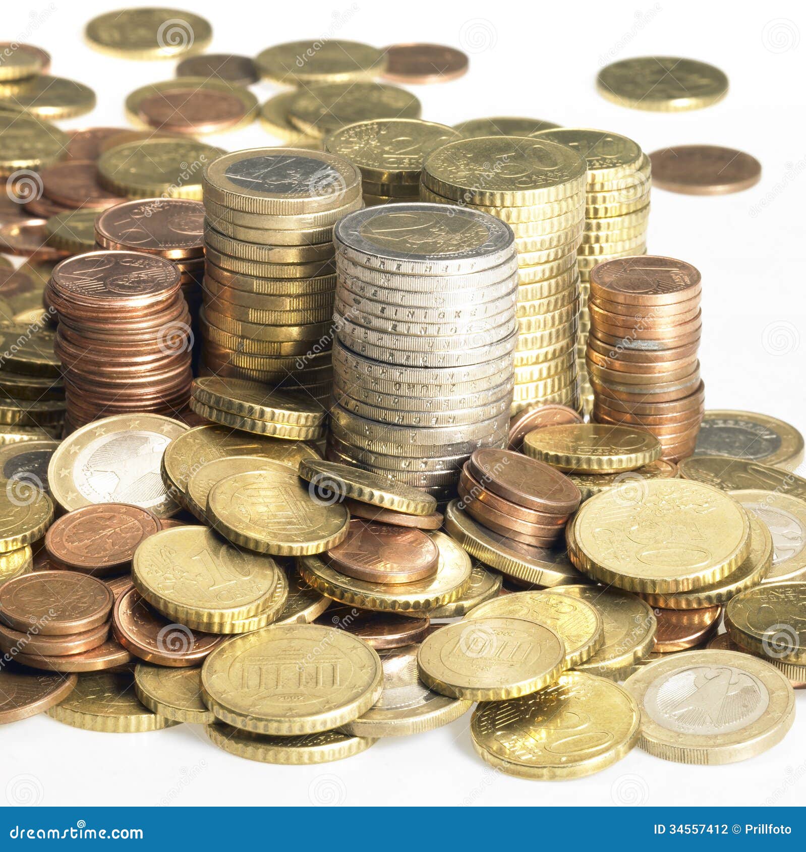 Stacked euro coins stock photo. Image of currency, coin - 34557412