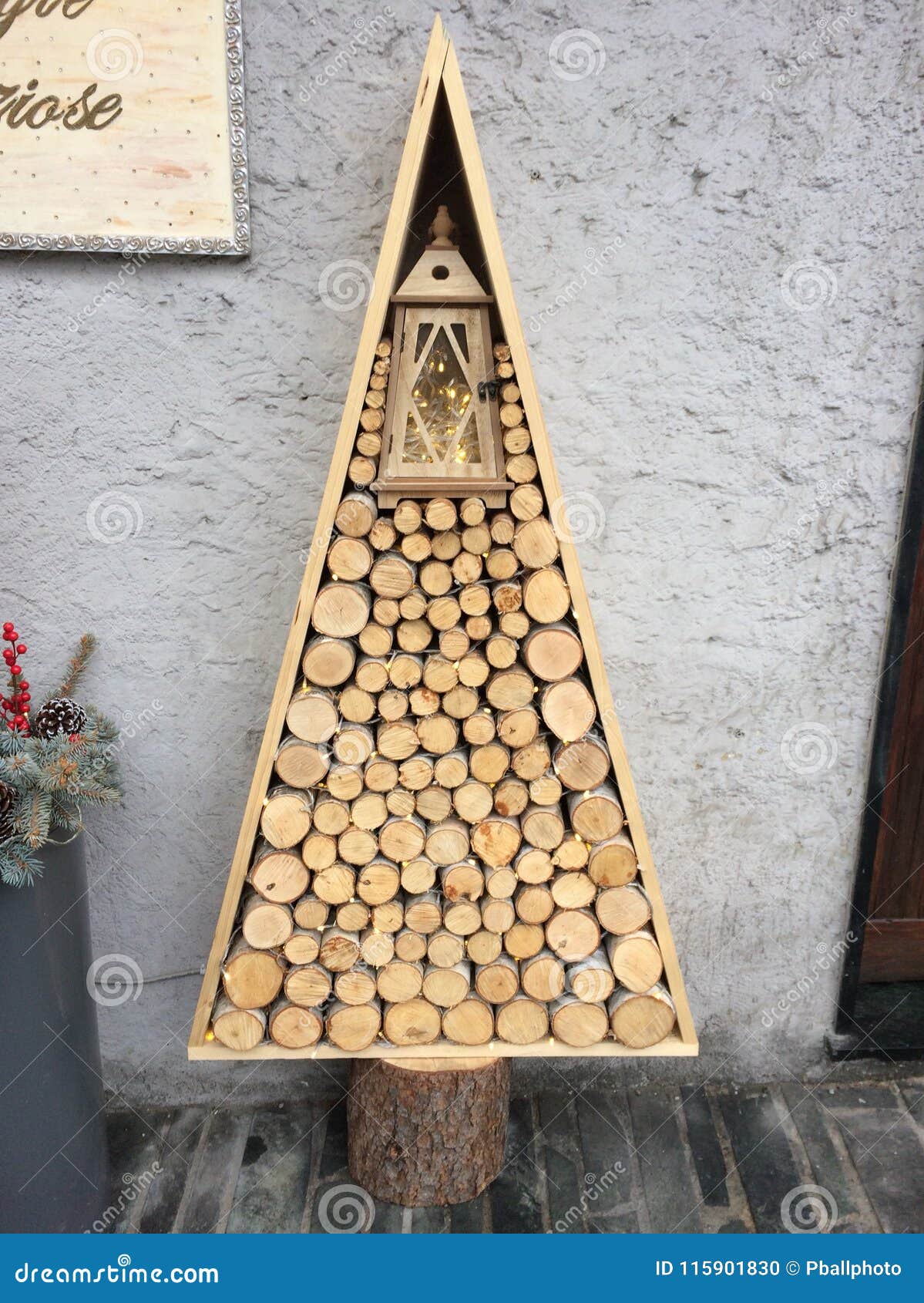 Christmas Tree Made of Fire Logs Stock Photo - Image of forming ...
