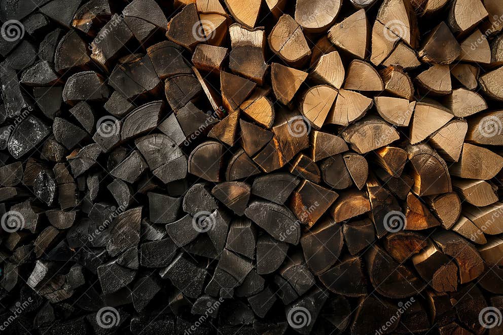 Stacked Firewood in a Gradient Pattern, Showcasing Rustic Texture and ...