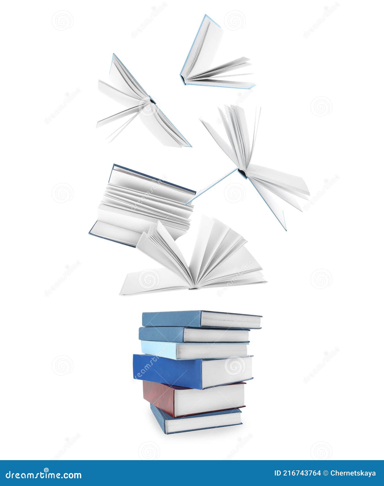 Stacked And Flying Books On White Background, Collage Stock Image ...