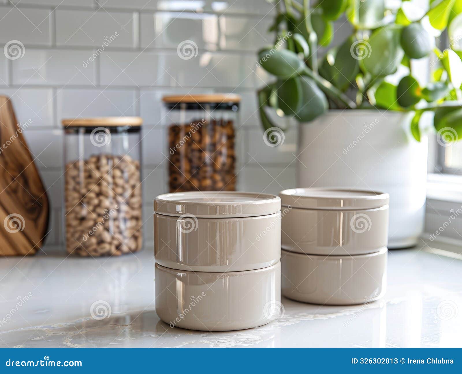 Stacked Food Storage Containers on Kitchen Counter Stock Illustration ...