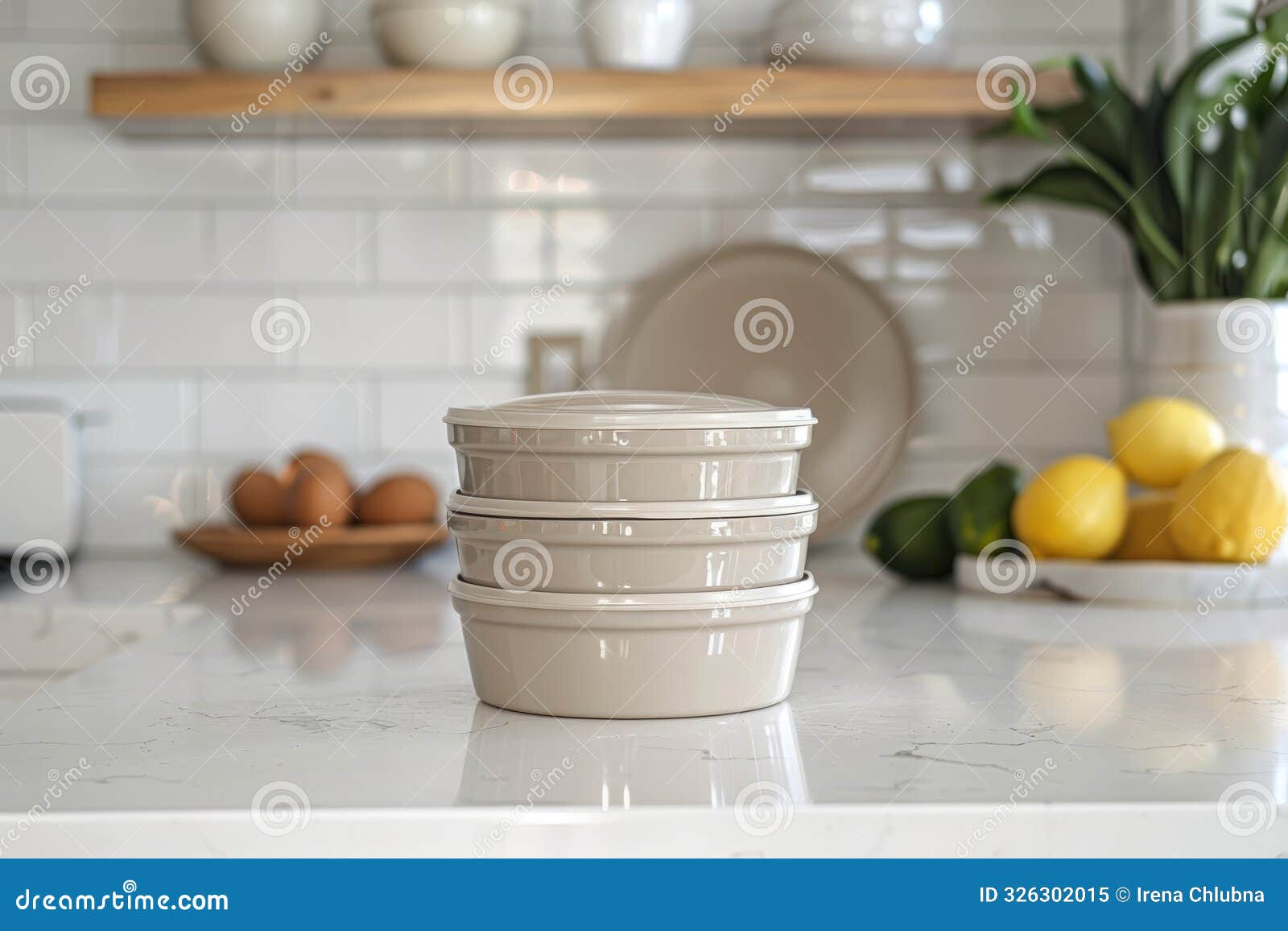 Stacked Food Storage Containers on Kitchen Counter Stock Illustration ...