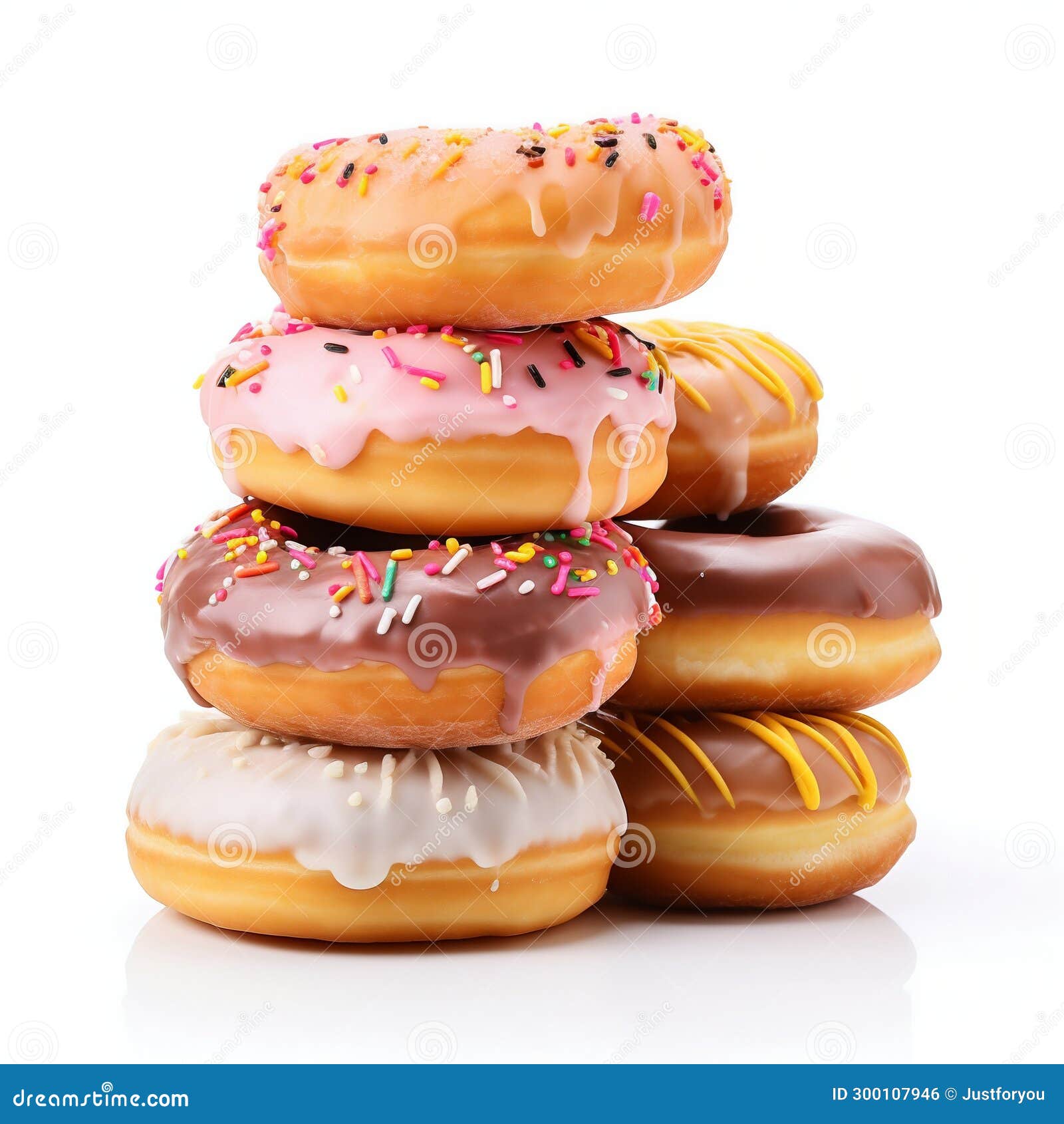 Stacked Glazed Donuts in Assorted Flavors Isolated on White. Generative ...
