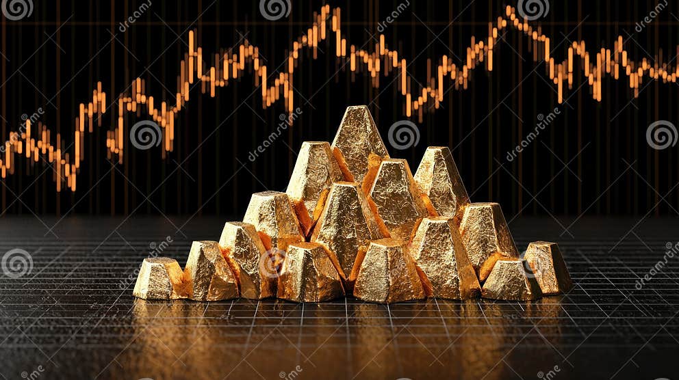 Stacked Gold Bars with Fluctuating Market Graph in Background Stock ... Stacked Gold Bars with Fluctuating Market Graph in Background Stock ...