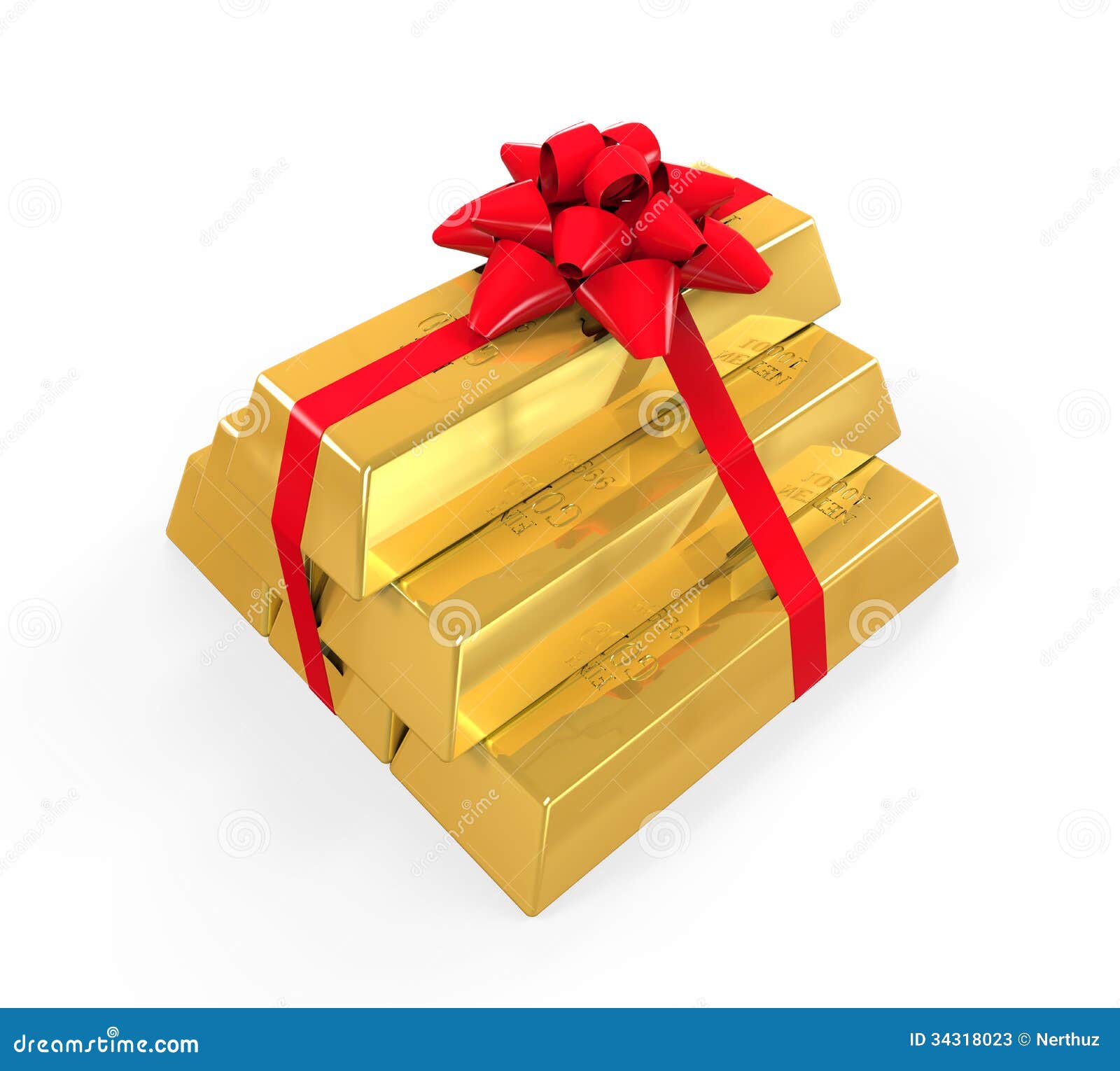 Stacked Gold Bars with Red Ribbon Stock Illustration - Illustration of ...