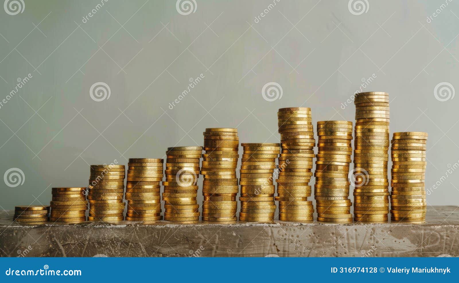 Stacked Golden Coins in Increasing Columns Representing Financial Growth. Generative AI Stock ...