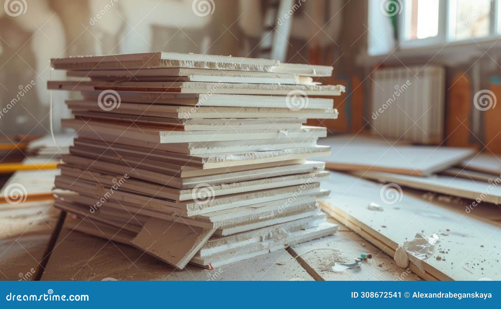 Stacked Gypsum Plasterboard In A Construction Setting With Natural ...
