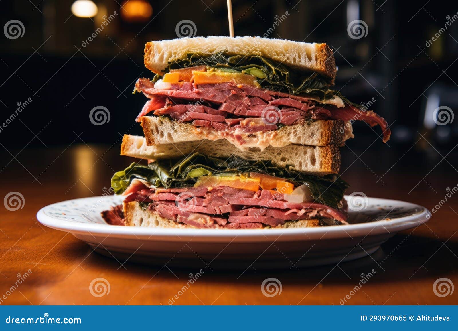 Stacked High: a Triple Decker Sandwich with Roast Beef Stock Image ...