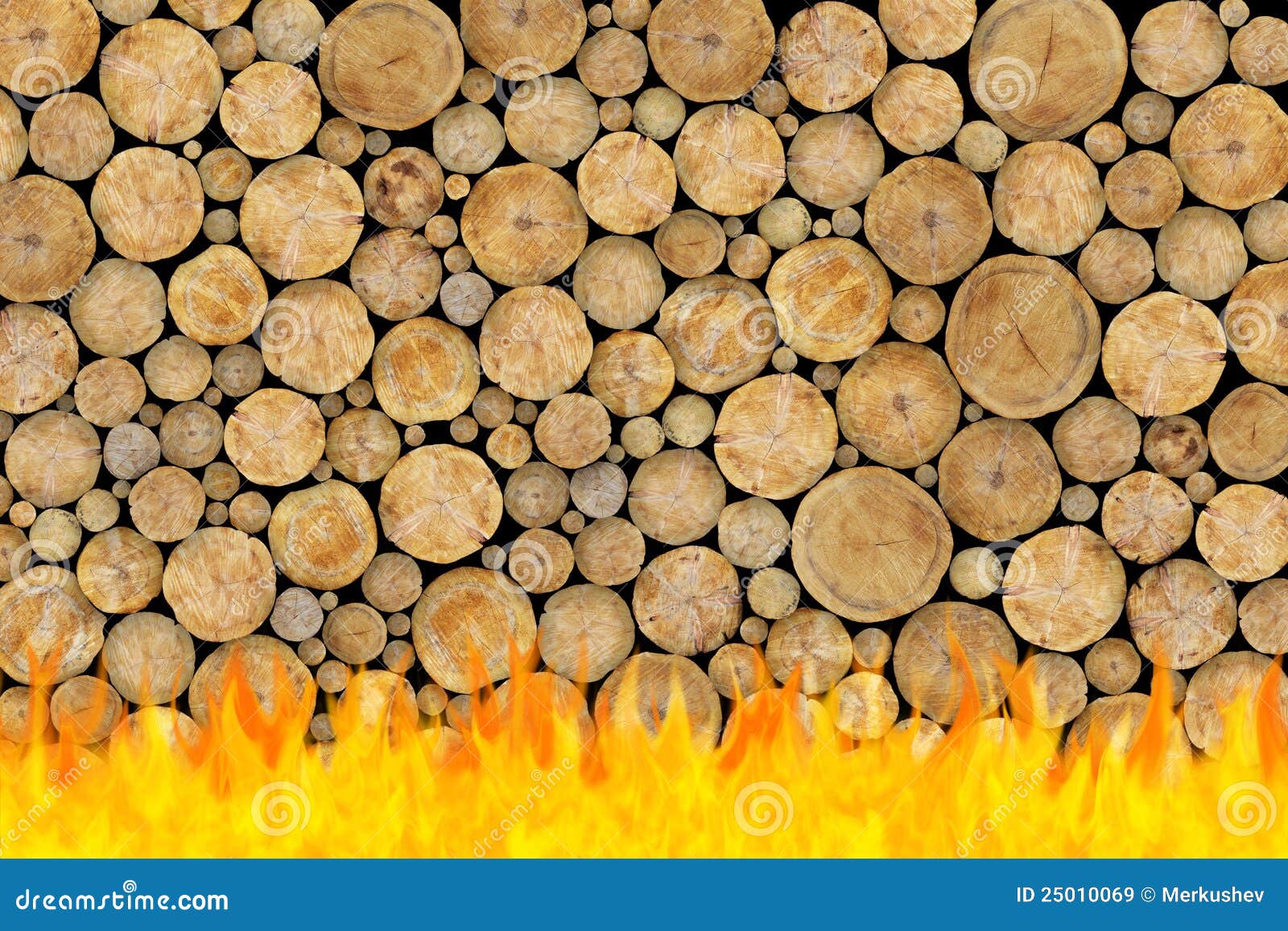 Stacked Logs Background in Fire Stock Illustration - Illustration of ...