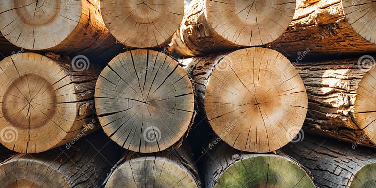 Stacked Logs with Visible Tree Rings in Sunlight Stock Photo - Image of ...