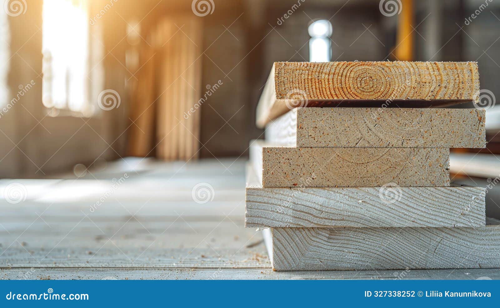 Stacked Lumber Beams Sit on the Ground at a New Home Construction Site ...