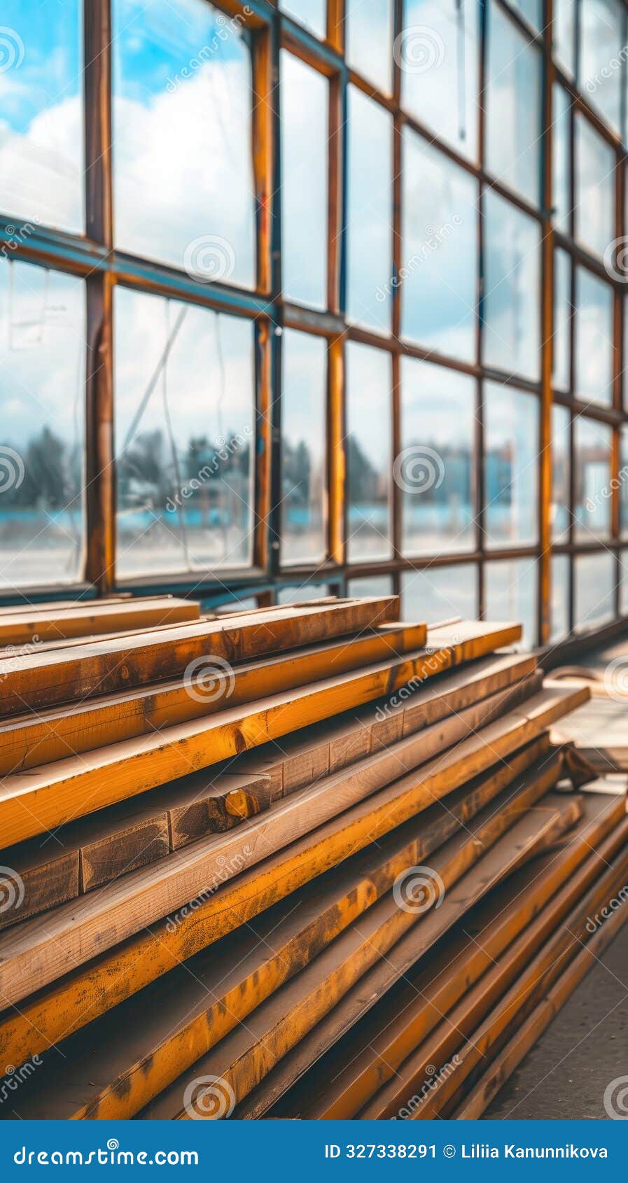 Stacked Lumber Beams Sit on the Ground at a New Home Construction Site ...