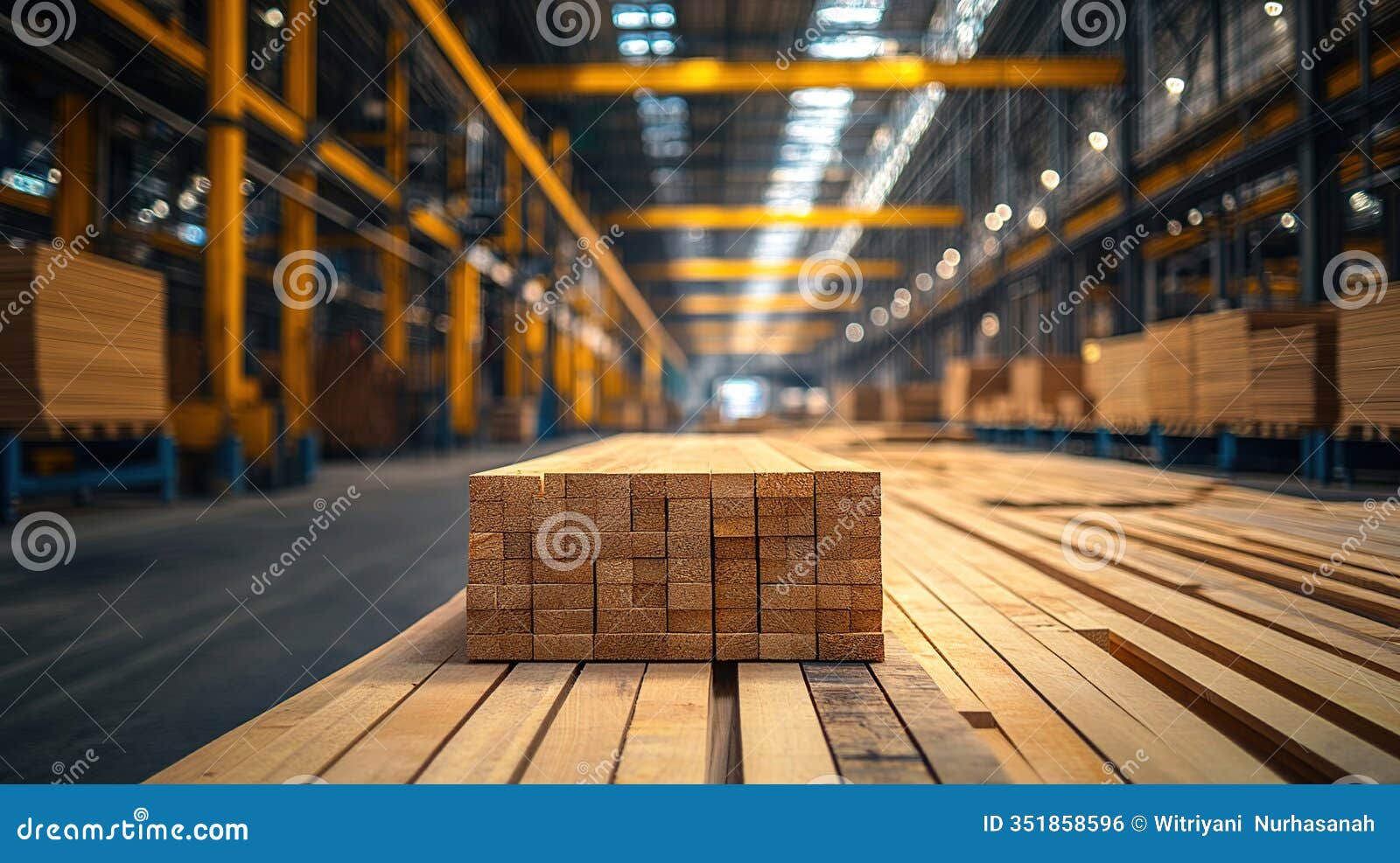 Stacked Lumber in a Large Wood Processing Factory Stock Illustration ...