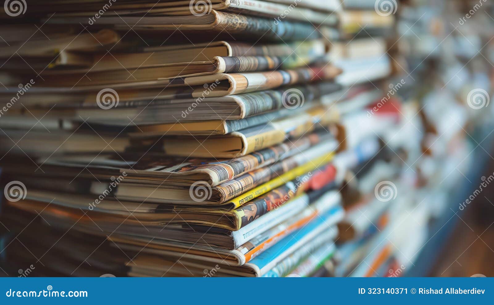 Stacked magazines close-up stock illustration. Illustration of press ...
