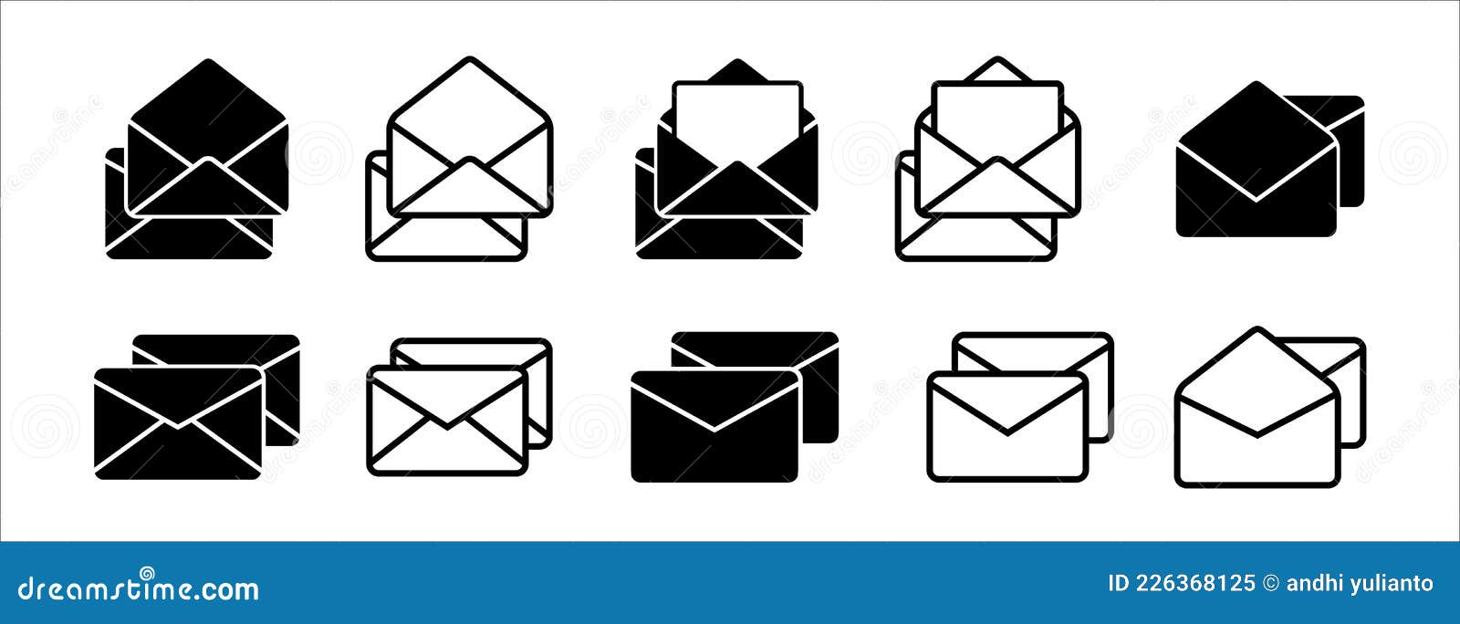Stacked Message Mail Envelope Vector Icon Set. Basic Flat Design Stack ...