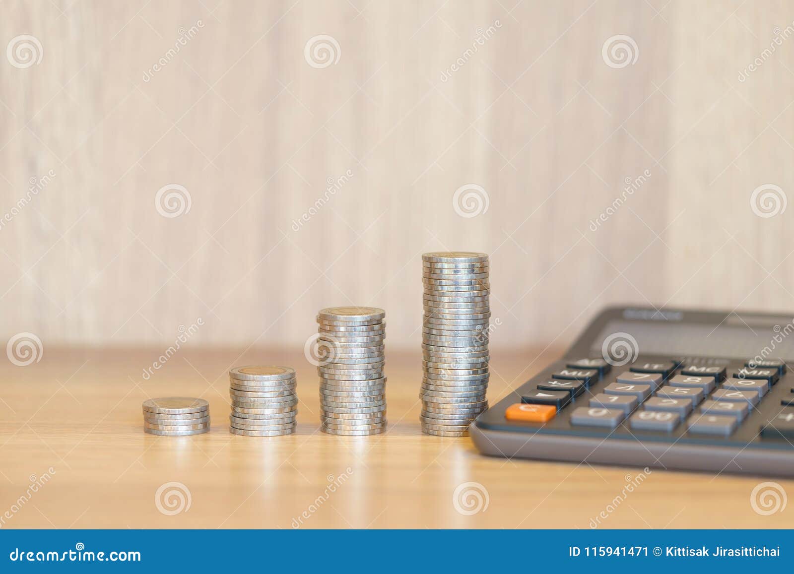 Stacked Money For Growing Chart Of Coins With Calculator Royalty-Free ...