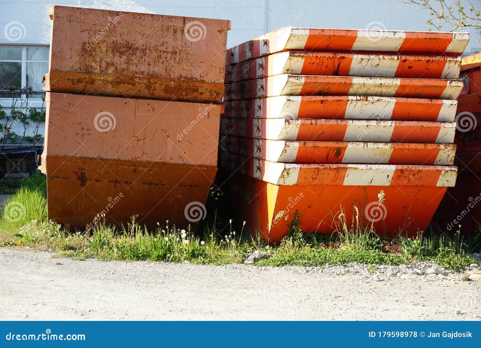 Stacked Multi-stack-skip Construction Containers in Red and White Stock ...