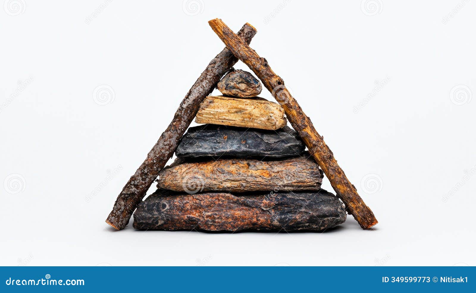 Stacked Natural Stones and Branches Forming a Pyramid Shape White ...