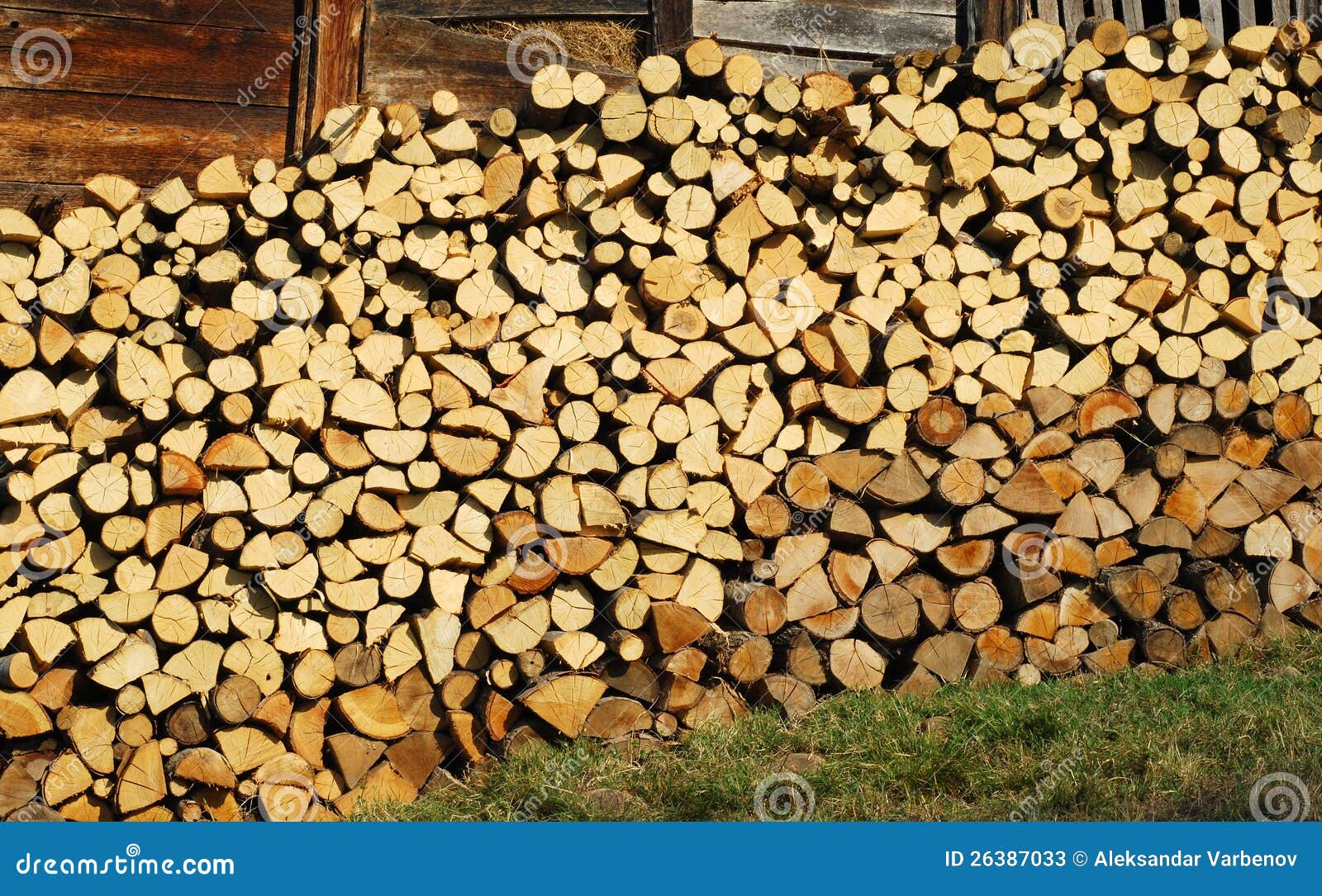 Stacked Oak Firewood on Wall Stock Image - Image of rural ...