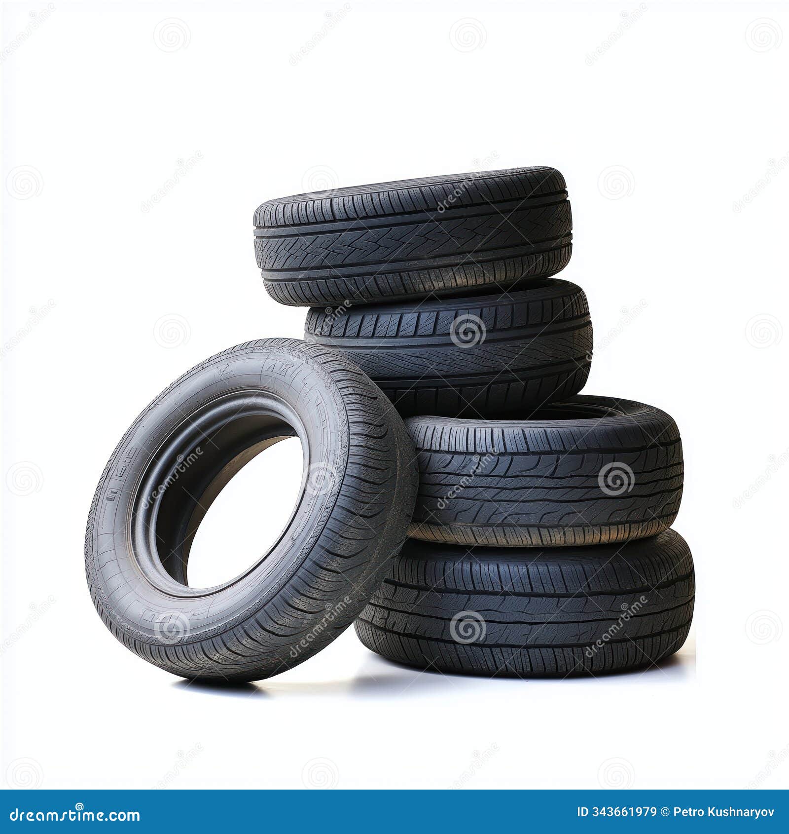 Stacked Old Tires in Pyramid Formation on Transparent Background. Black ...