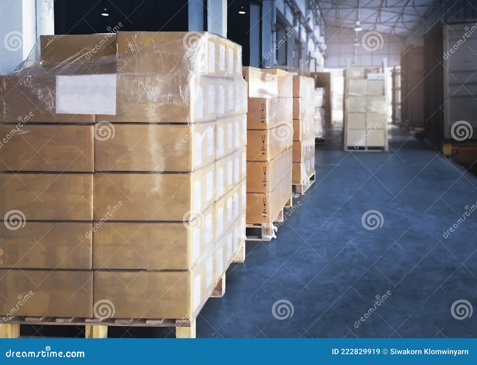 Stacked of Package Boxes Load with Cargo Container. Truck Parked ...
