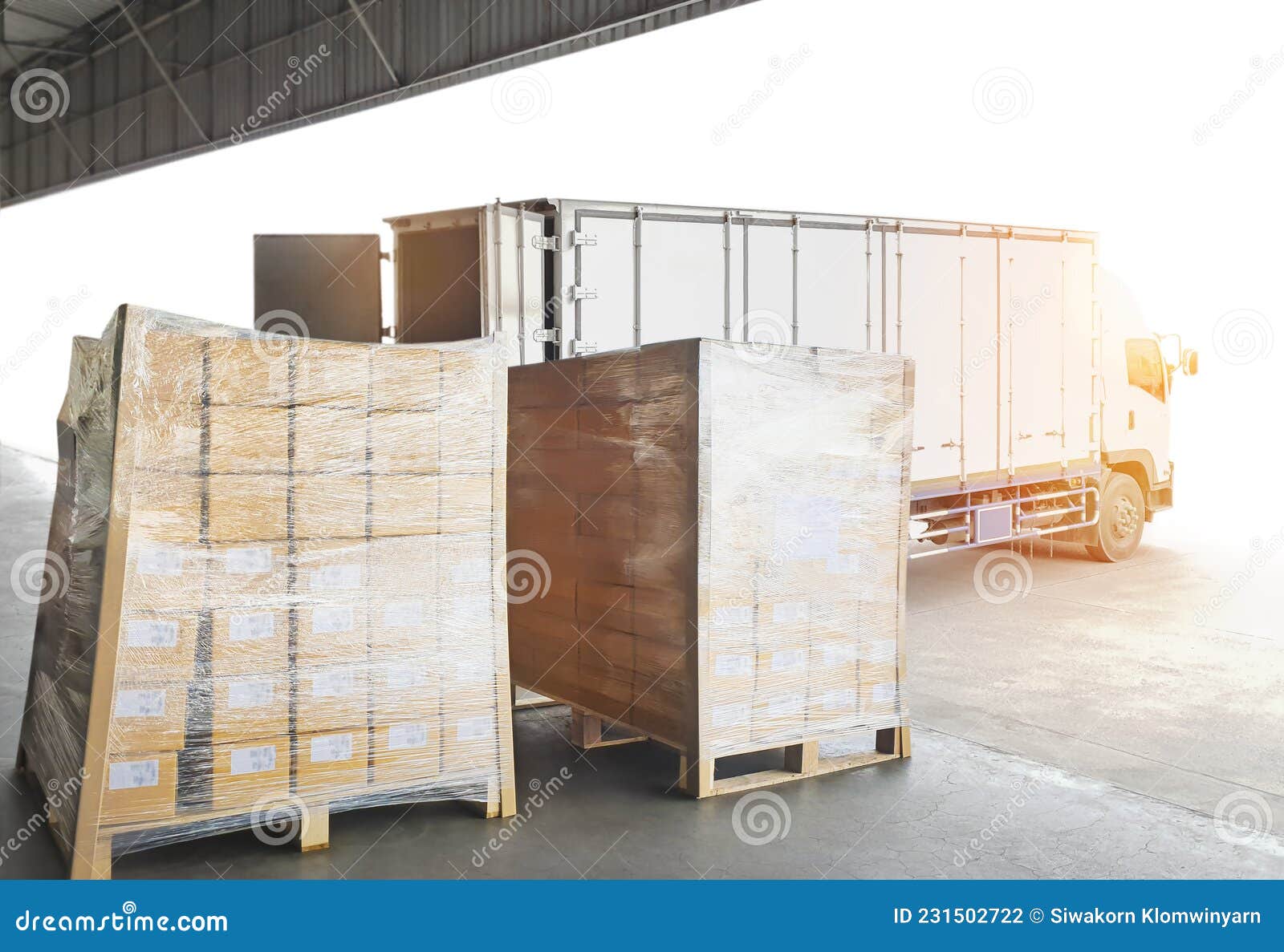 Stacked of Package Boxes on Pallets Loading with Shipping Cargo ...