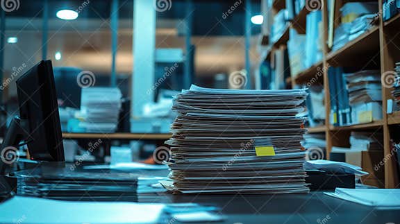 Stacked Papers Cluttered Office Workspace, Disorganized Documents ...