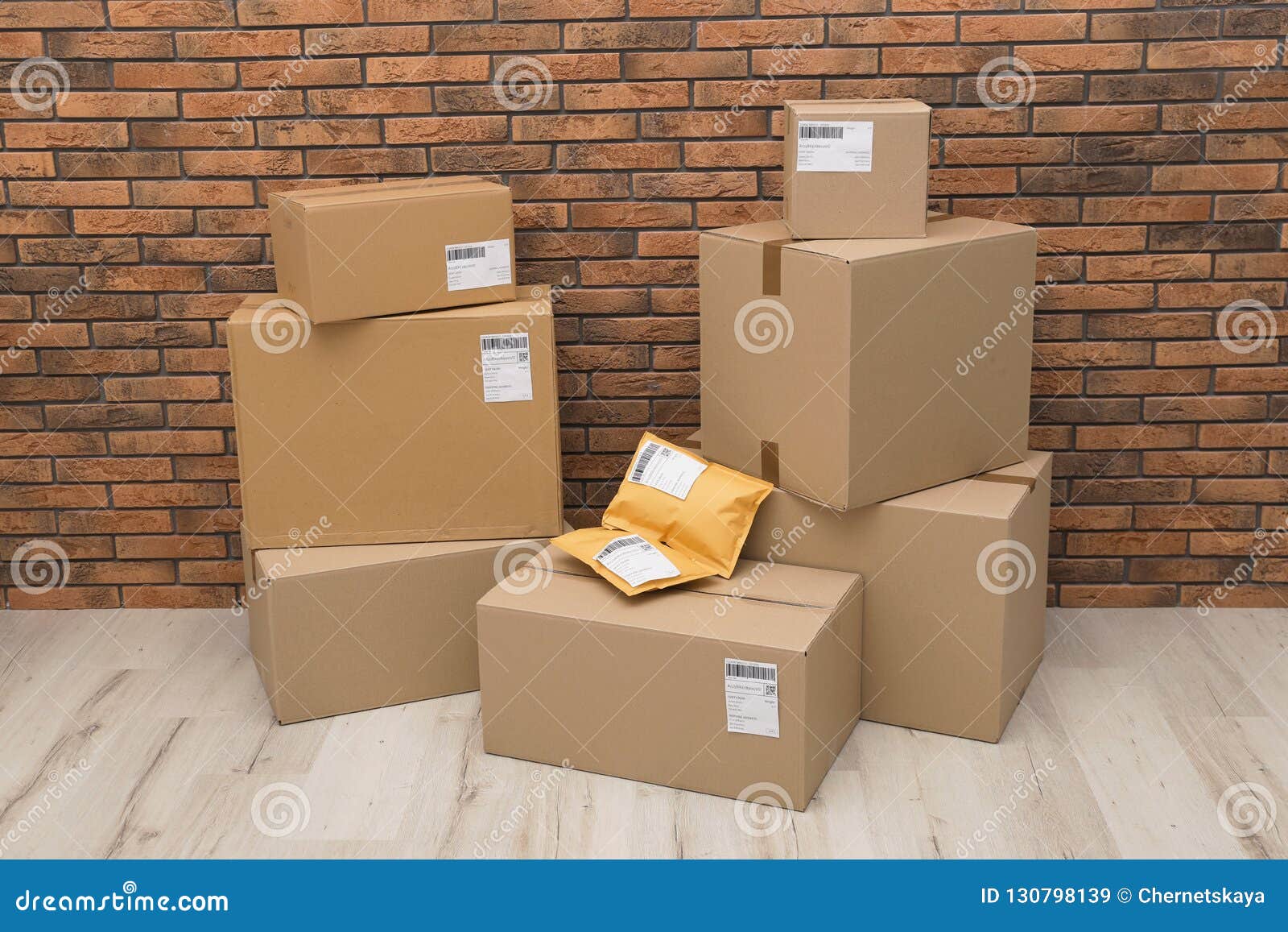 Stacked Parcel Boxes on Floor Stock Image - Image of paper, business ...