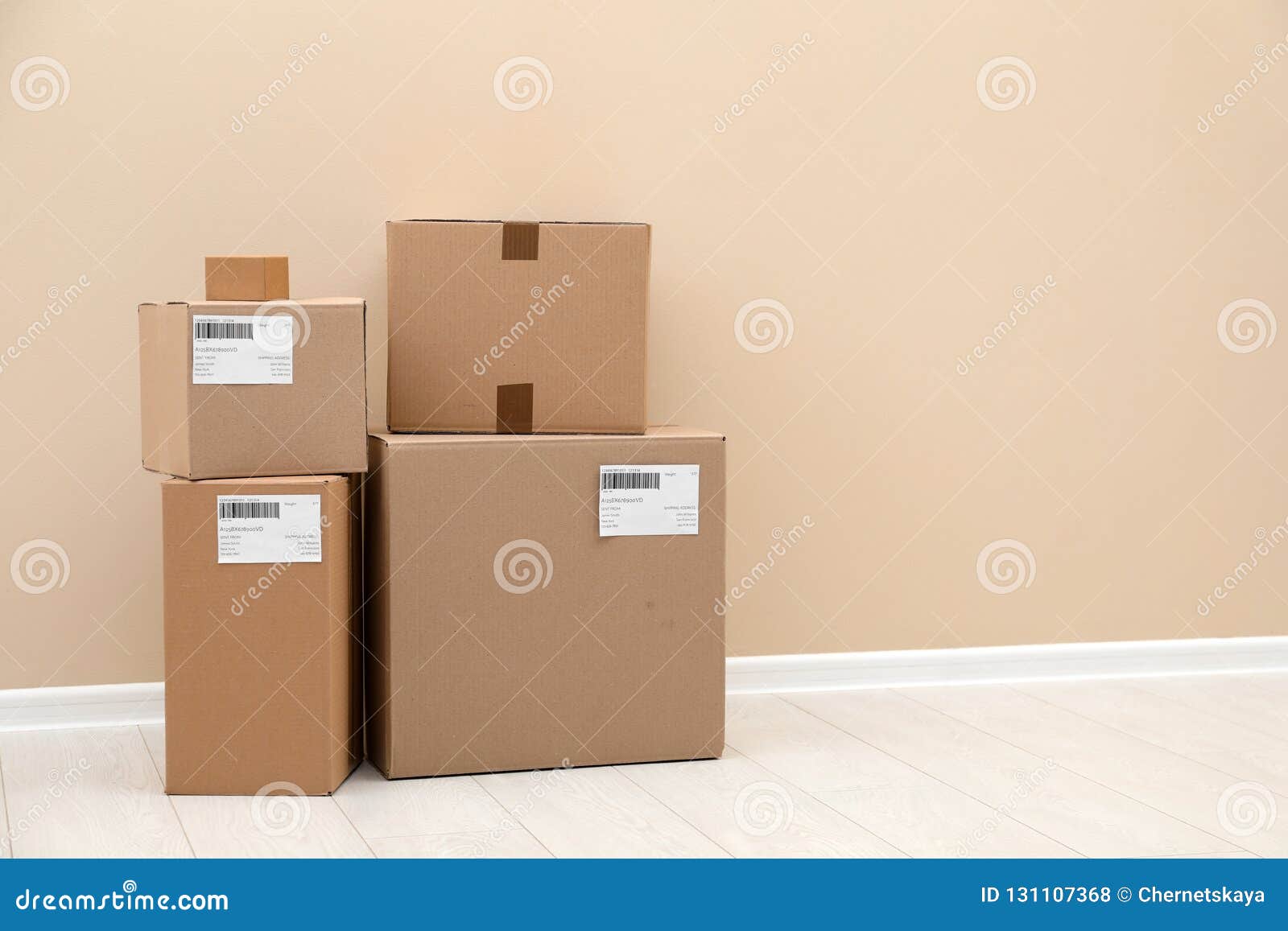 Stacked Parcel Boxes on Floor Stock Photo - Image of copy, mock: 131107368