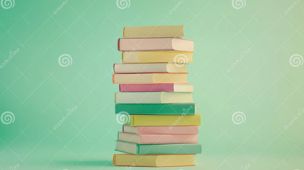 Stacked Pastel Books on Green Background for Education Theme Stock ...