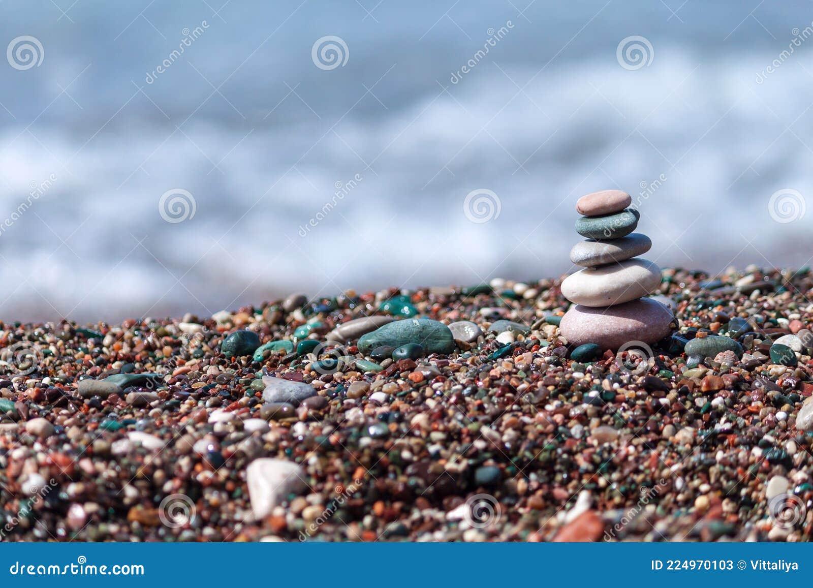 Stacked Pebbles Along the Beach. Harmony, Relaxation Concept Stock ...