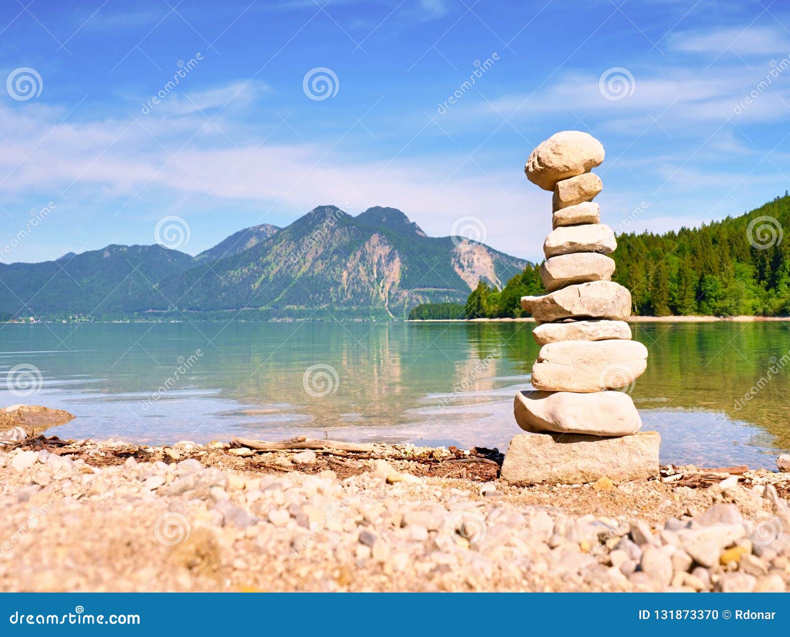 Stacked Pebbles on the Lake Shore. Balanced Stones Stack Stock Photo ...