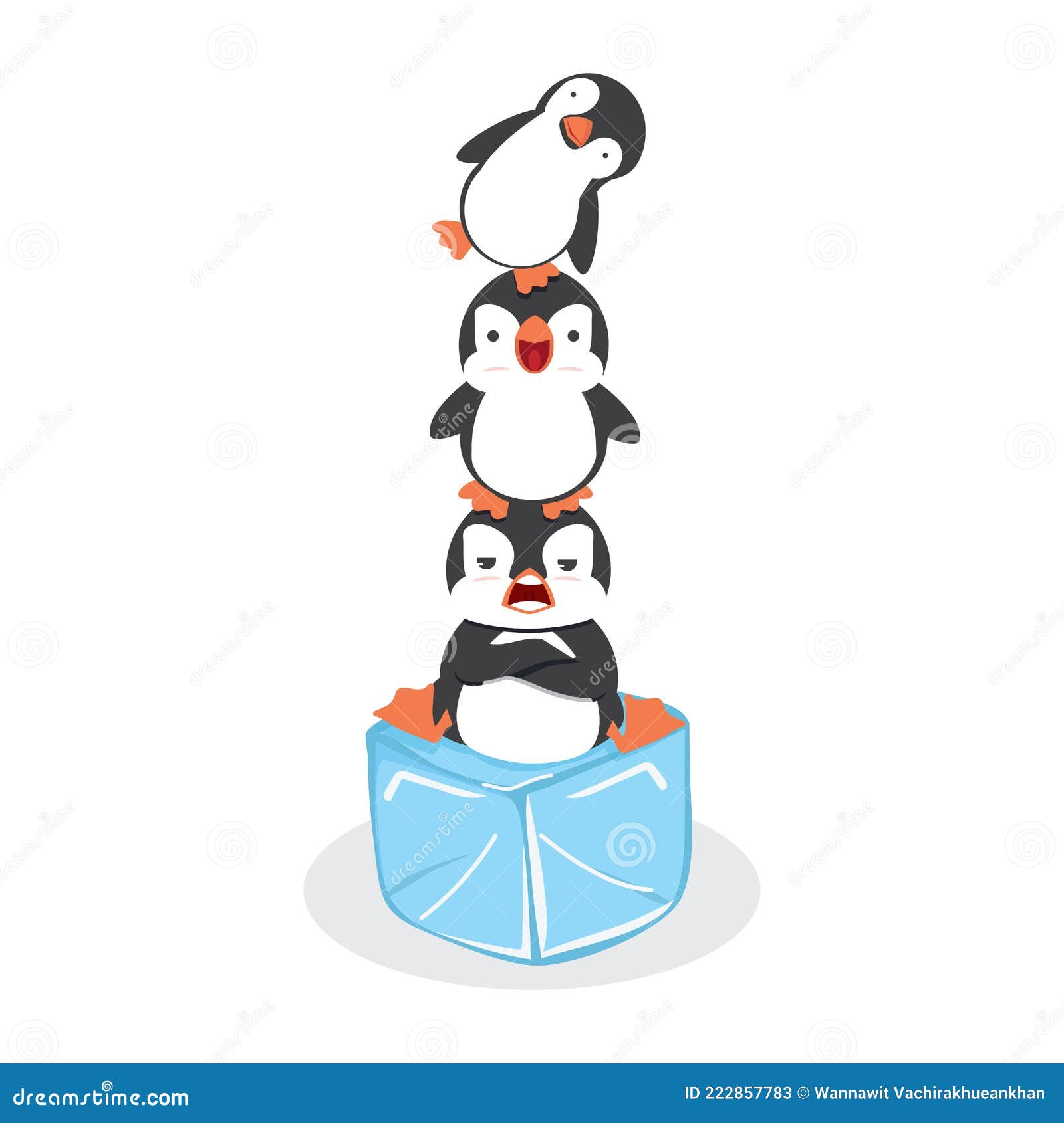 Stacked Penguins Happy on Ice Cube Stock Vector - Illustration of ...