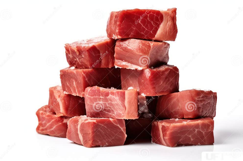 Stacked Pieces of Meat Cubes on a White Background, Created by ...