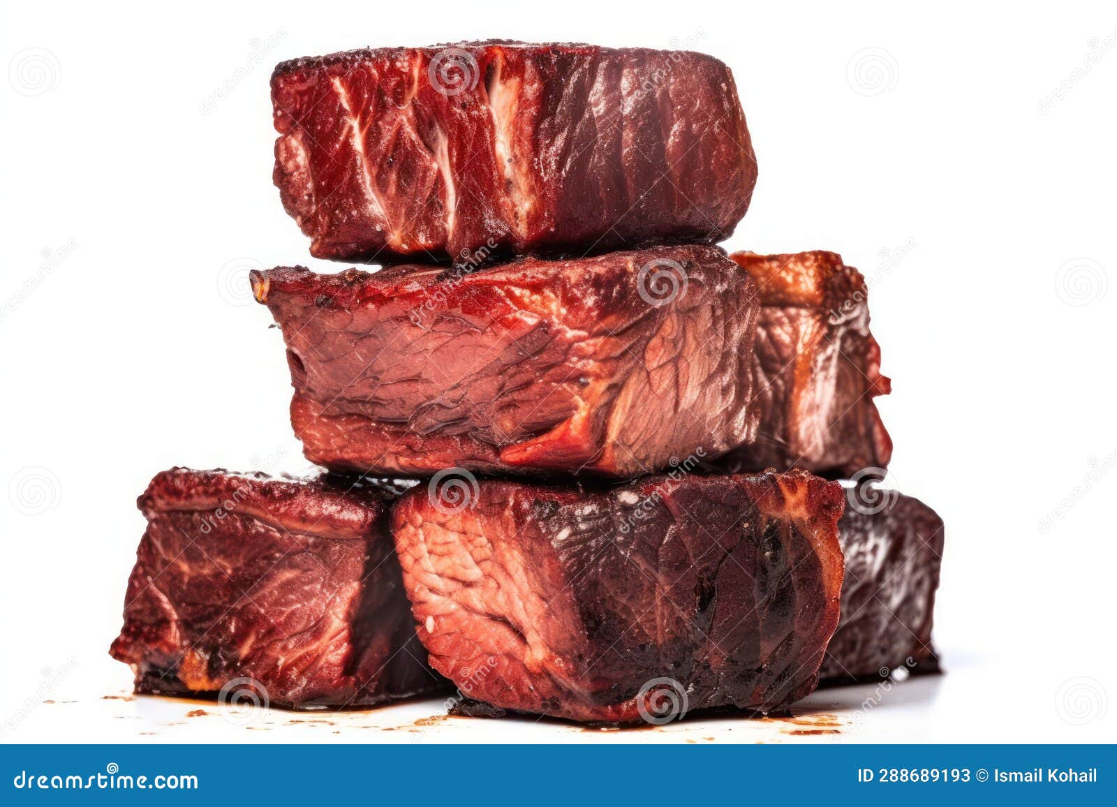 Stacked Pieces of Roasted Meat Cubes on a White Background, Created by ...