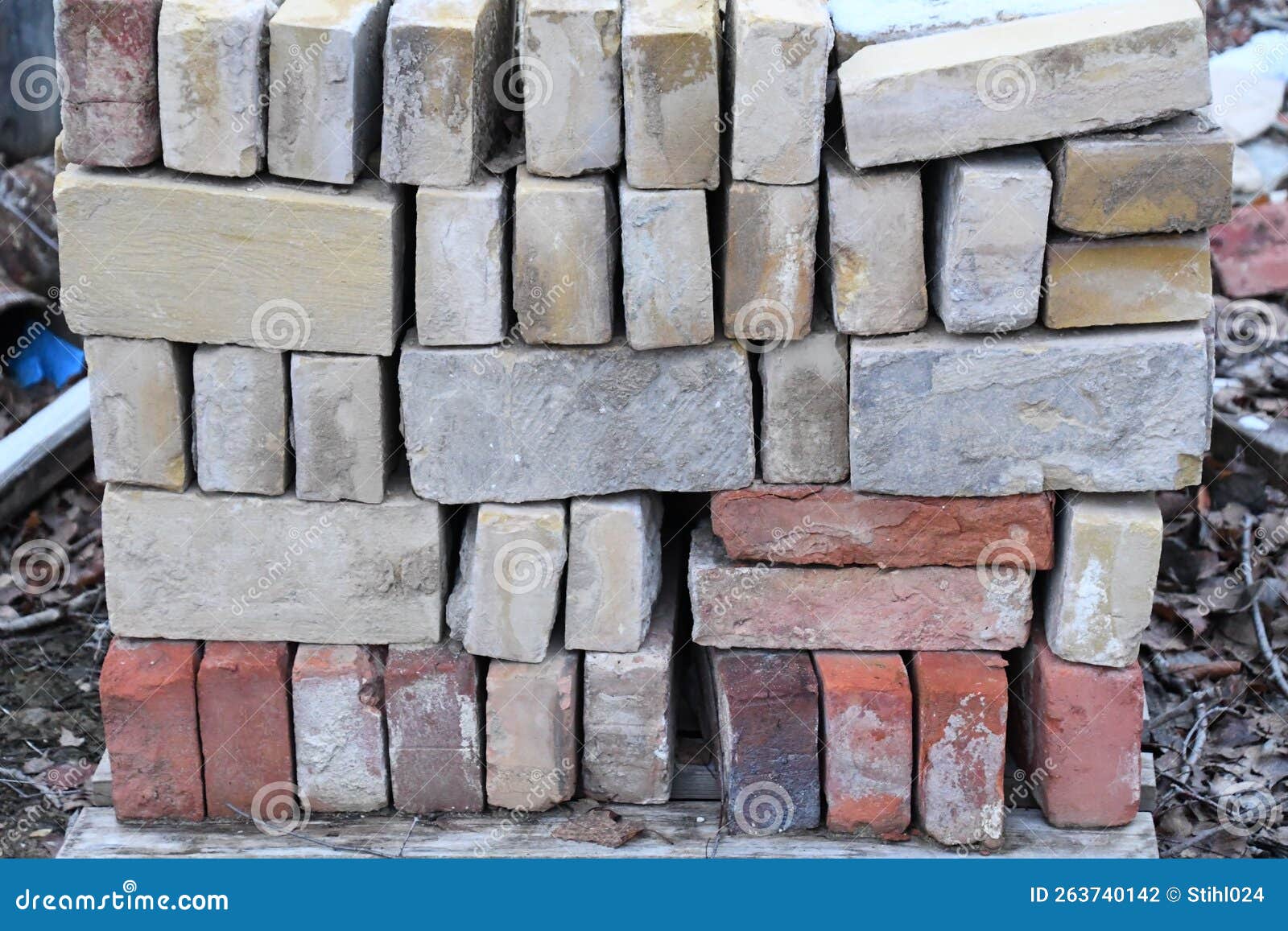 Piled Up Red and Yellow Bricks Stock Photo - Image of gaps, material ...