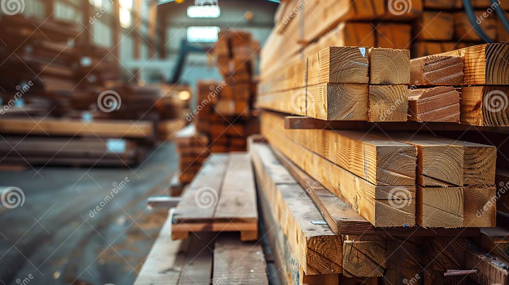 Stacked Pine Lumber at a Warehouse, Essential for Construction and ...