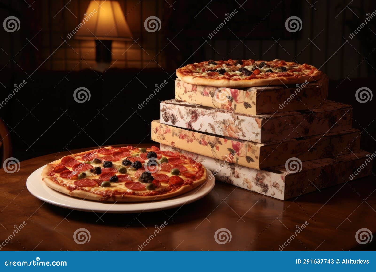 Stacked Pizza Boxes Vs a Single Pizza Box Stock Image - Image of ...
