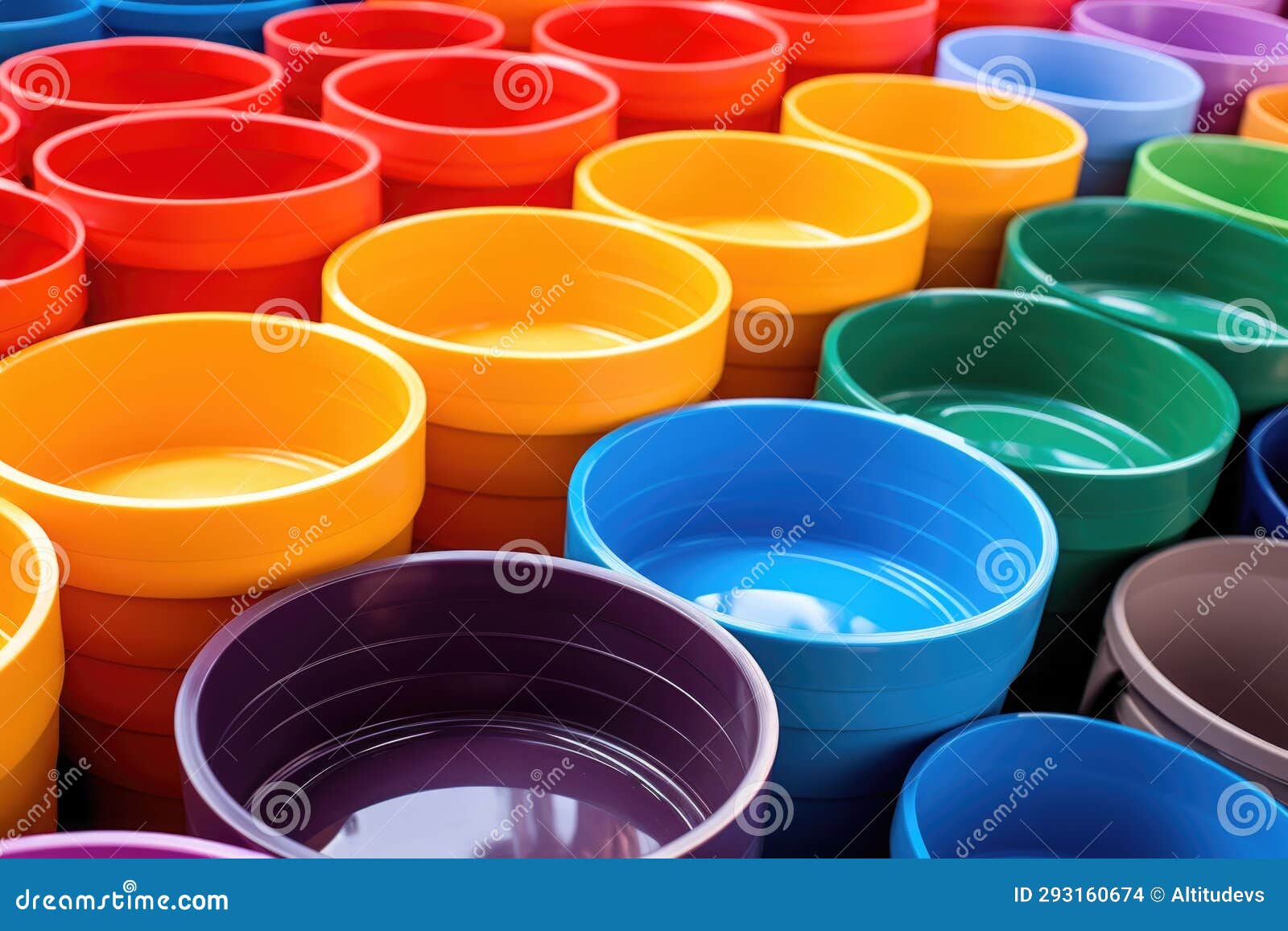 Stacked Plastic Wash-basins in Different Colors Stock Photo - Image of ...