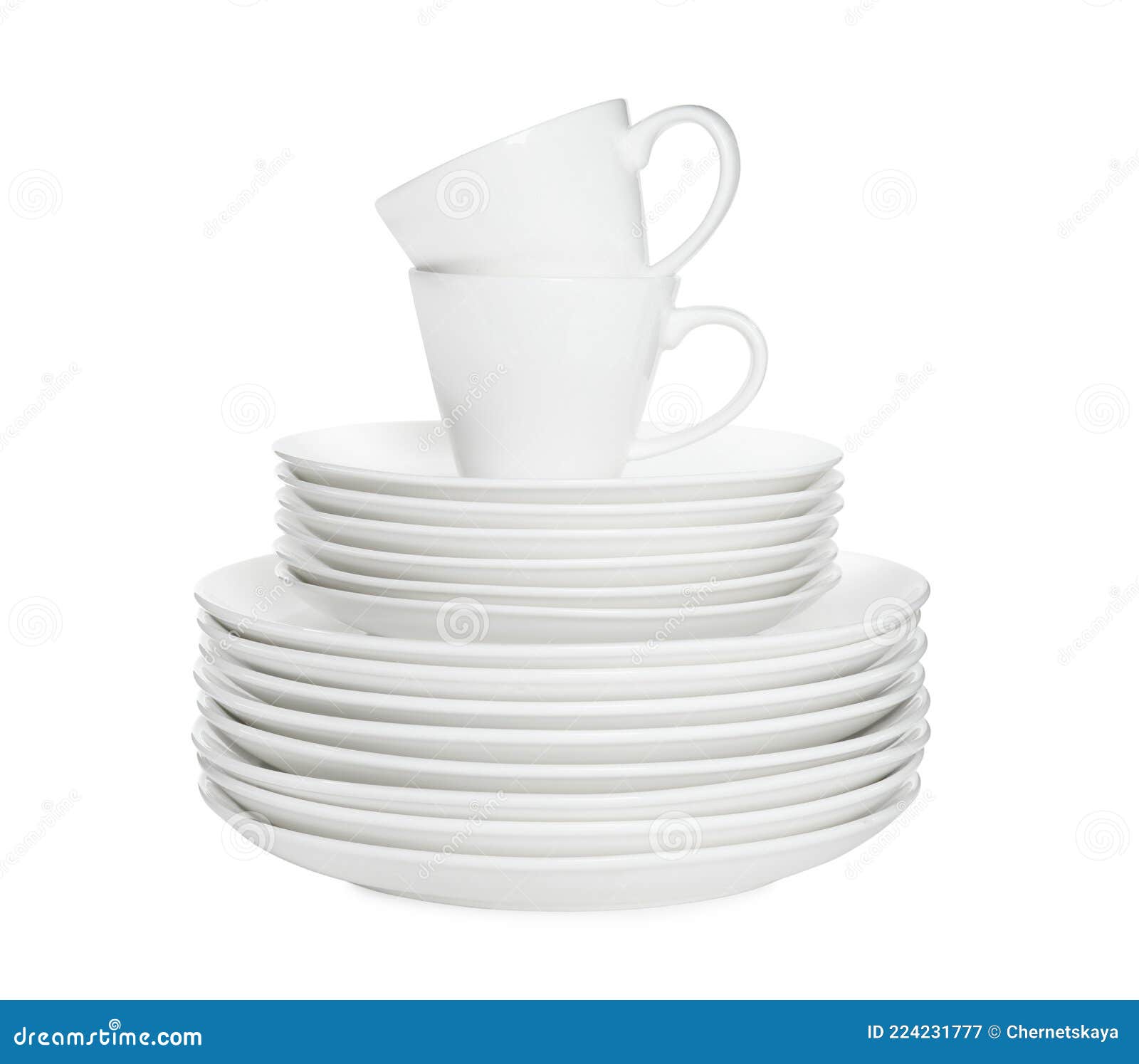 Stacked Plates and Cups on White Background Stock Image - Image of ...