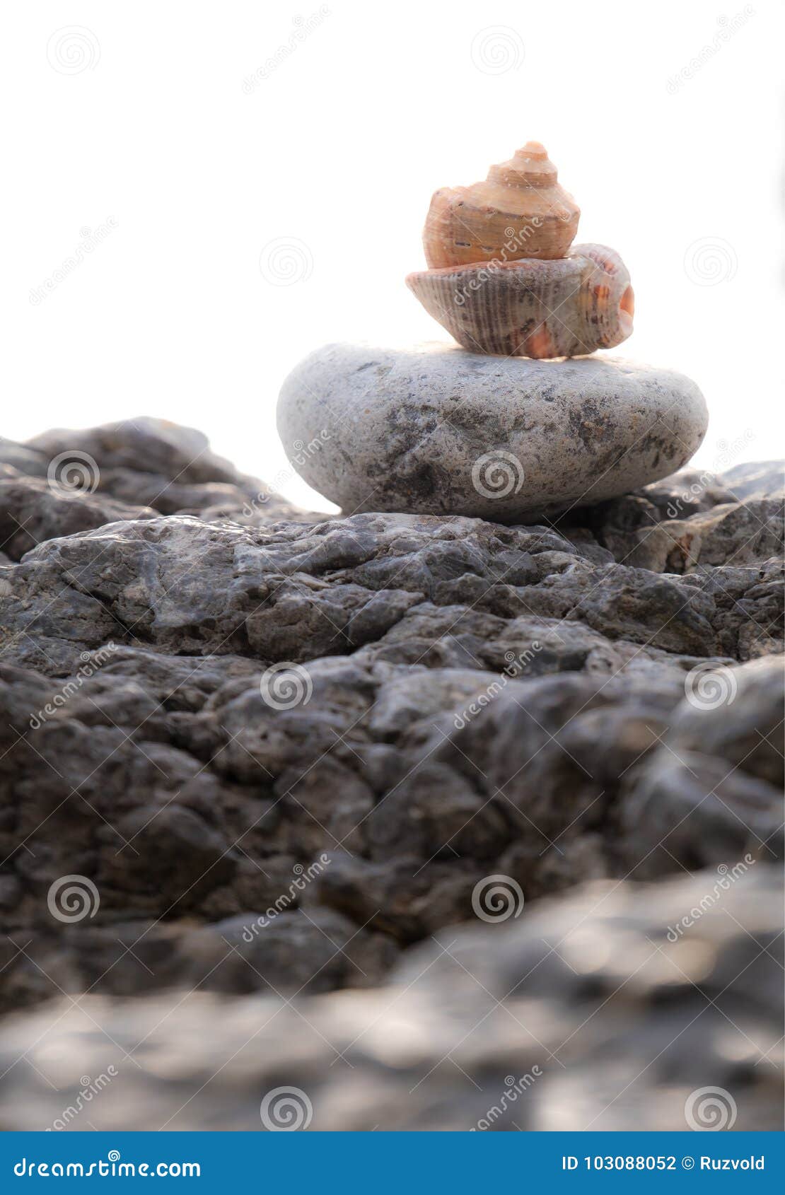 Stacked with a Pyramid of Shell and Stones Stock Photo - Image of peace ...