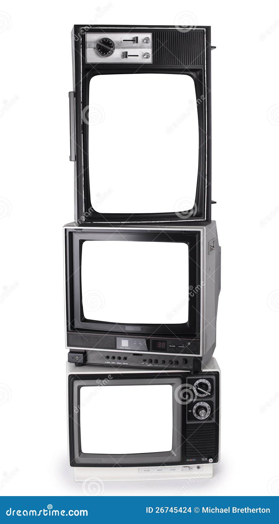 Stacked retro televisions stock photo. Image of lounge - 26745424