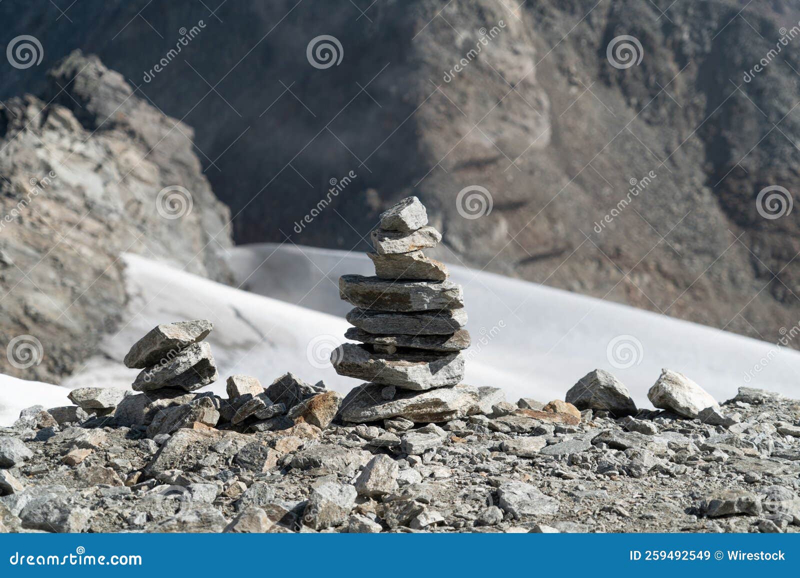 Stacked Rock Piles (cairns) on a Mountain Stock Image - Image of ...