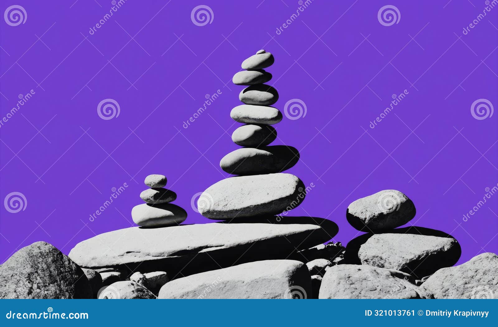Stacked Rocks Against Purple Background Stock Illustration ...